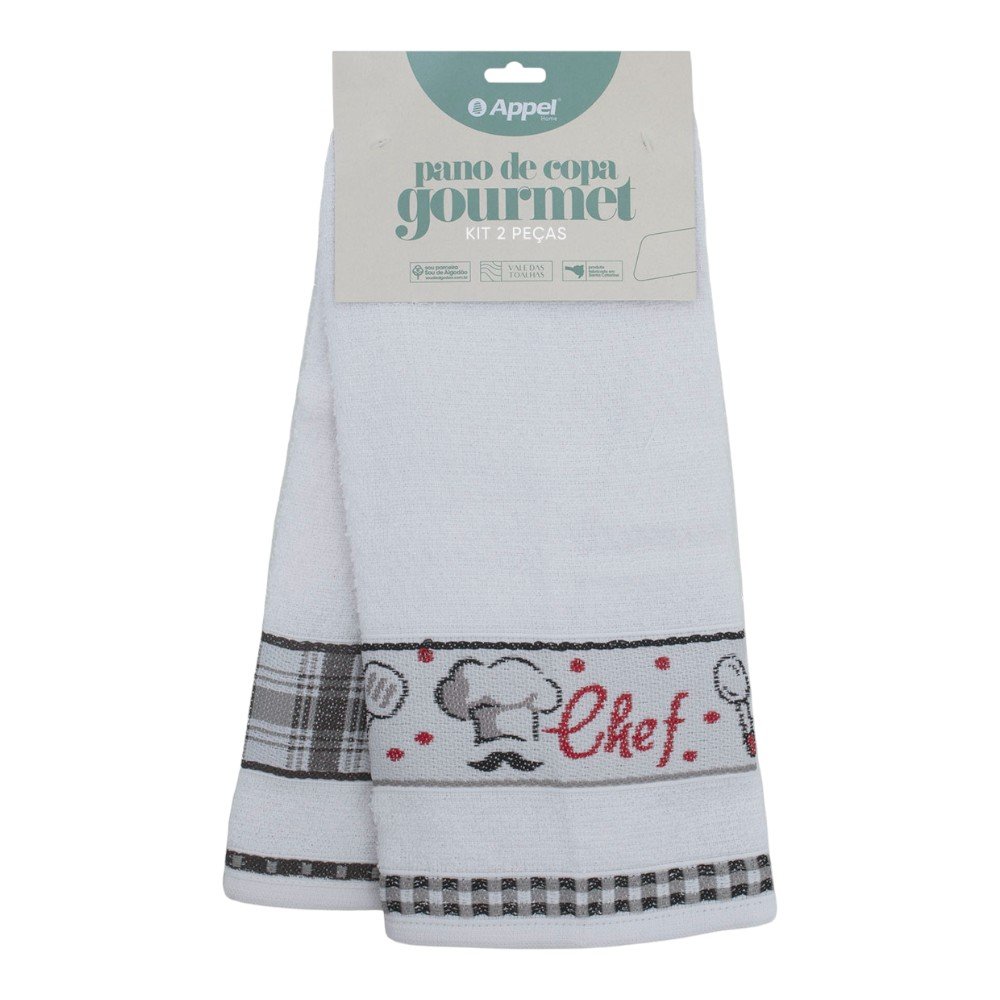 Kit Pano De Copa Appel 2 Peças Gourmet Cheff Xadrez Cinza (MP)