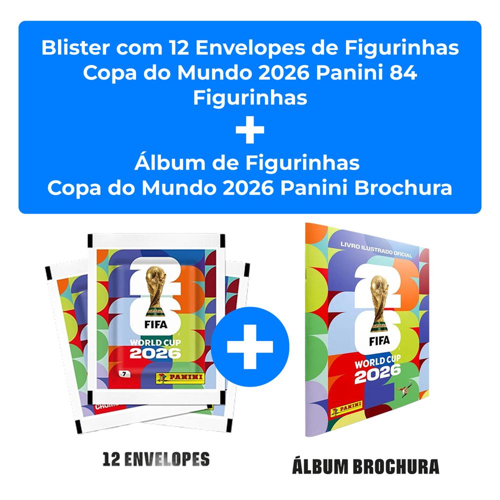 12 Envelopes 84 Figurinhas + Álbum Copa do Mundo 2026 Panini